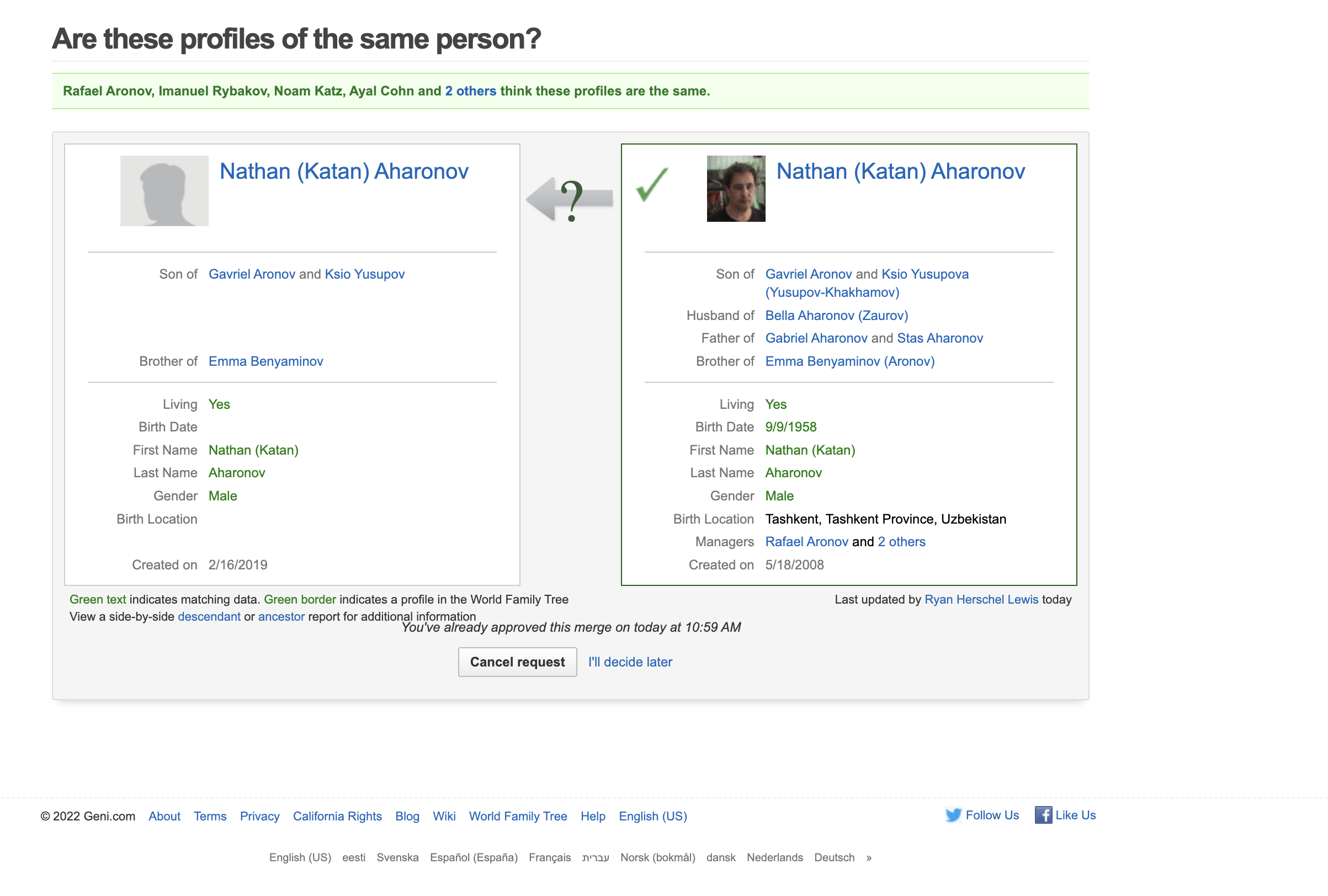 Inappropriate Request Merges – Geni Help Center